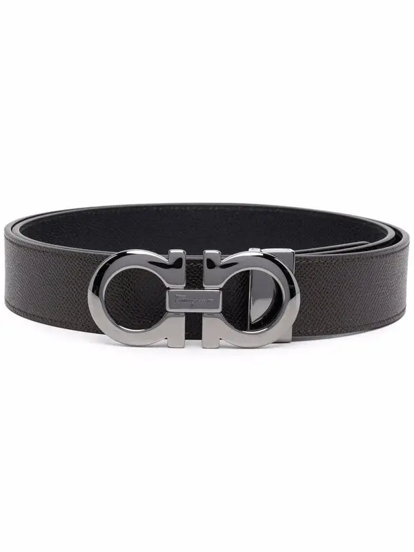 FERRAGAMO Hammered Leather Reversible Gancini Belt - Brown