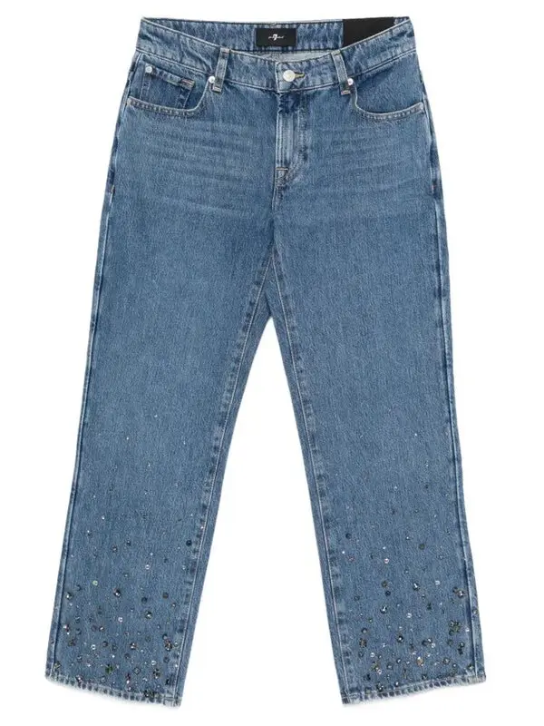 7 For All Mankind Calie Ankle Straight Leg Jeans With Applications - Blue