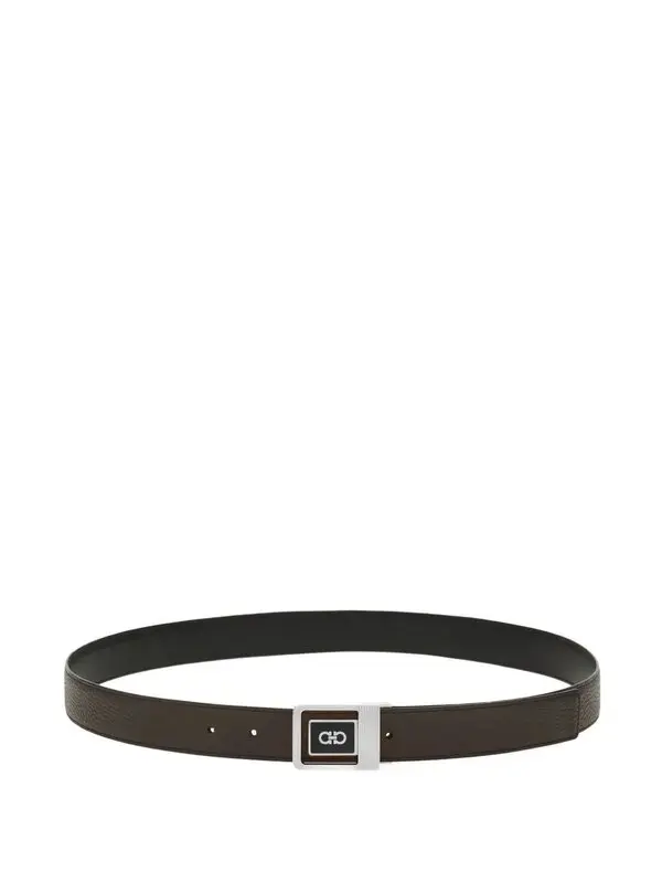 FERRAGAMO Double Square Reversible Leather Belt - Brown