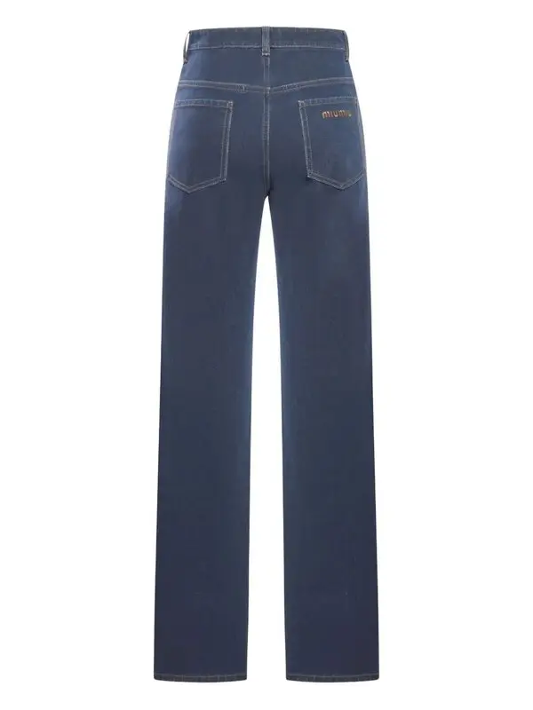 Miu Miu Velvet-effect Jeans With Embroidered Logo