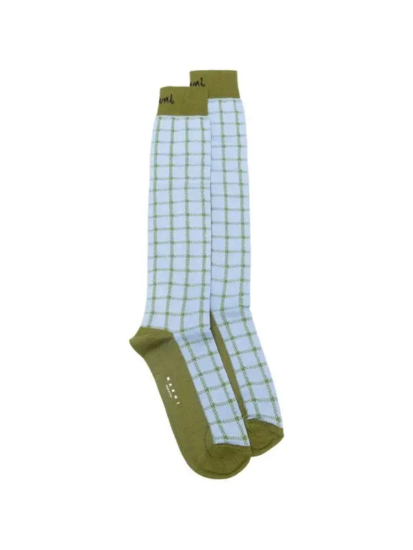 Marni Knee-high Check Pattern Socks - Blue