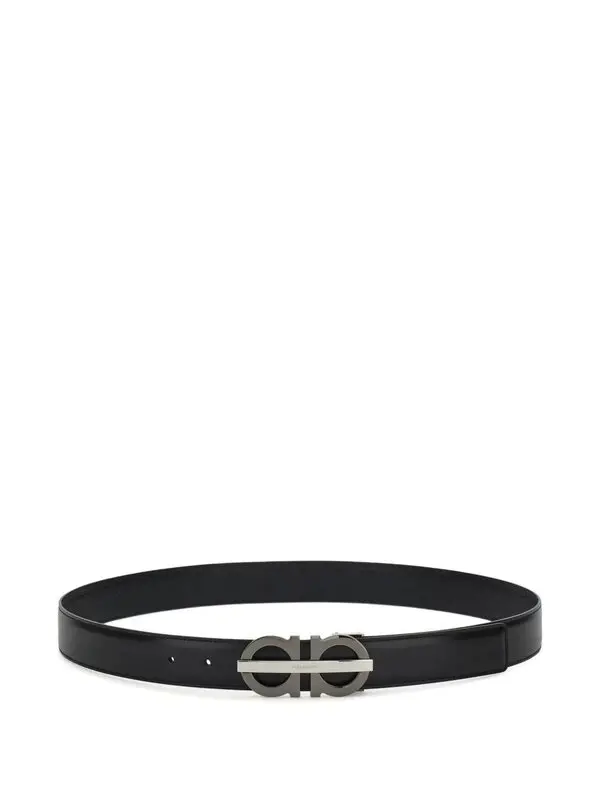 FERRAGAMO Reversible Gancini Leather Belt - Black