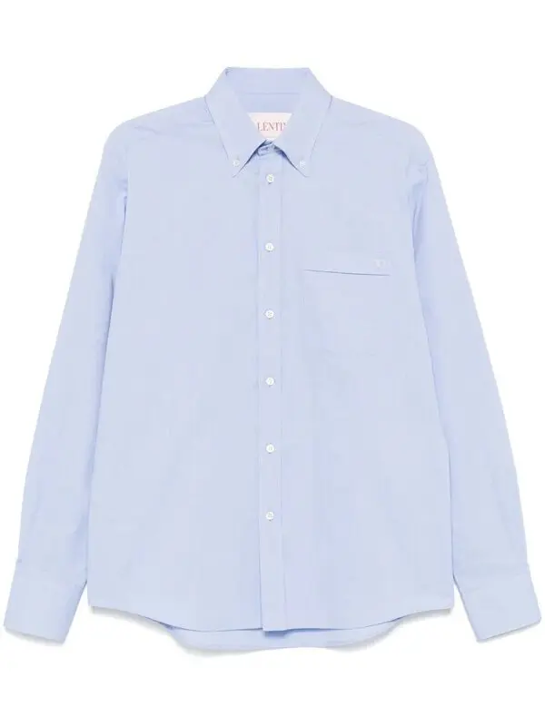 Valentino Garavani Oxford Cotton Shirt With Vlogo Embroidery - Blue
