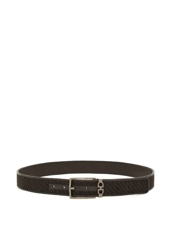 FERRAGAMO Leather Woven Belt With Square Buckle - Brown