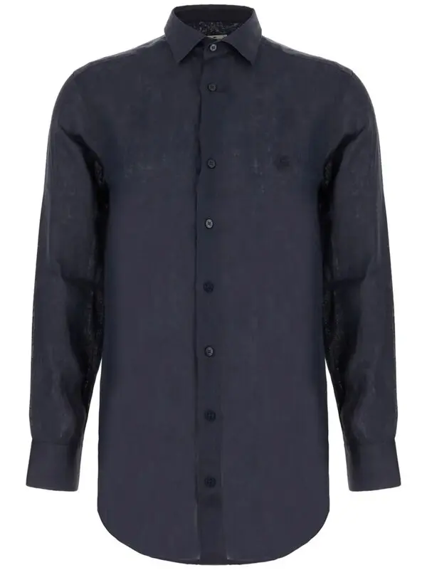 Etro Linen Shirt With Embroidered Pegasus - Blue