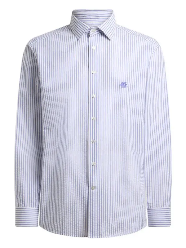 Etro Striped Cotton Seersucker Shirt - Blue