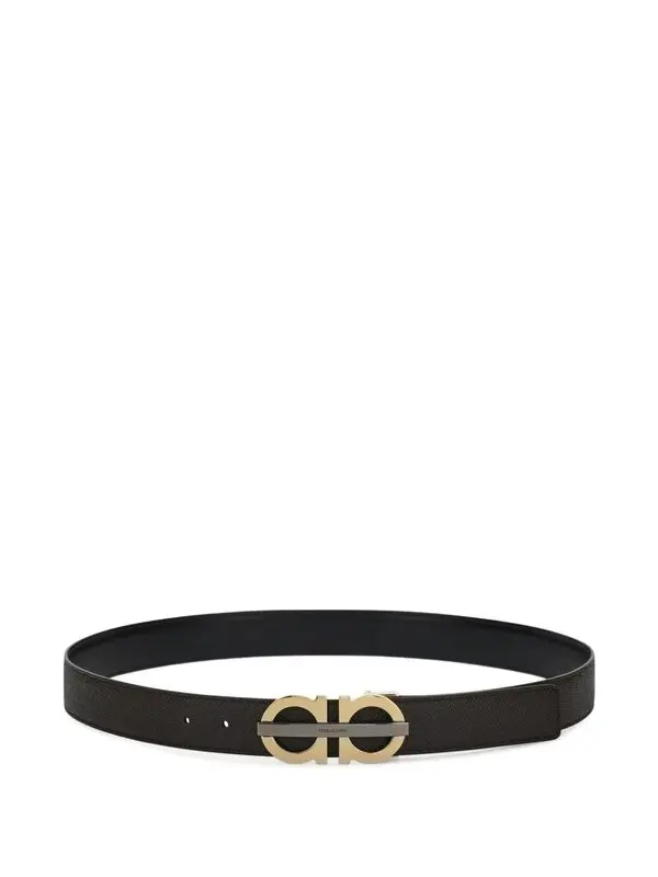 FERRAGAMO Double Gancini Leather Belt - Brown