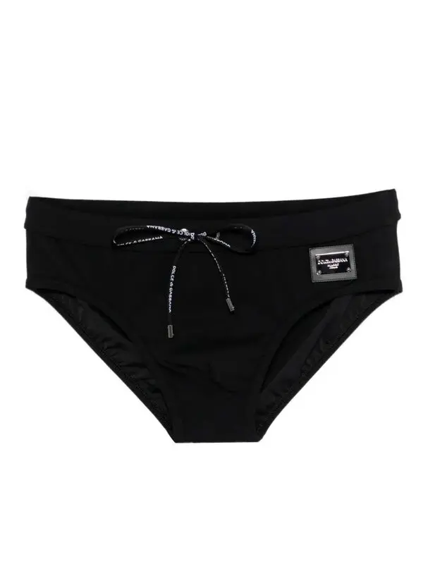 Dolce & Gabbana Swim Briefs With Logo Plaque - Black