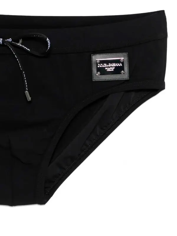 Dolce & Gabbana Swim Briefs With Logo Plaque - Black