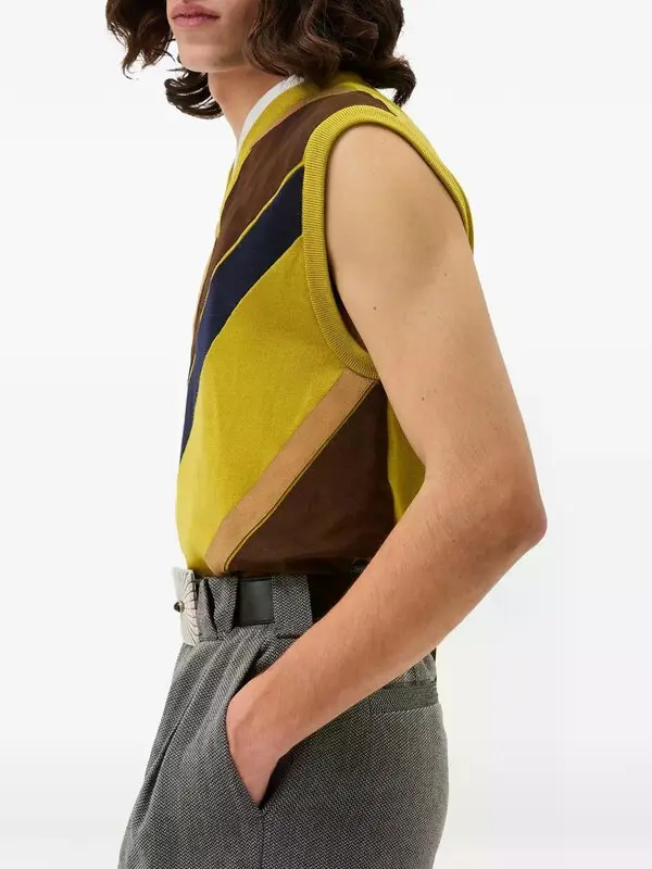 Versace Wool & Leather Patchwork V-neck Vest