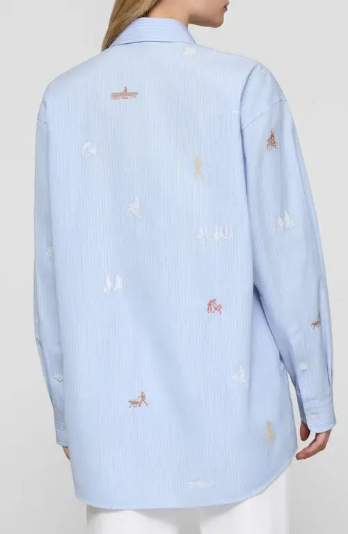 Lafayette 148 New York Oversized Embroidered Striped Shirt