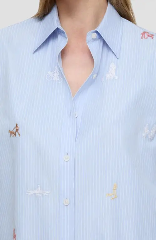 Lafayette 148 New York Oversized Embroidered Striped Shirt