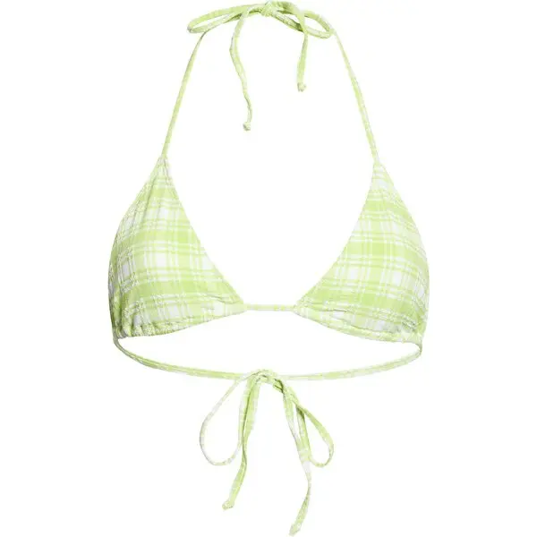 PACSUN Plaid Triangle Bikini Top - Green/white