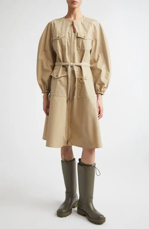 Moncler Long Sleeve Belted Poplin Shirtdress - Beige
