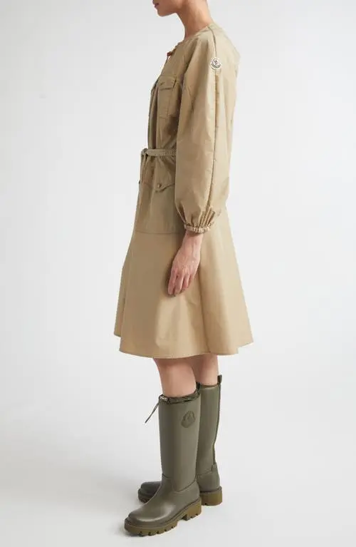 Moncler Long Sleeve Belted Poplin Shirtdress - Beige