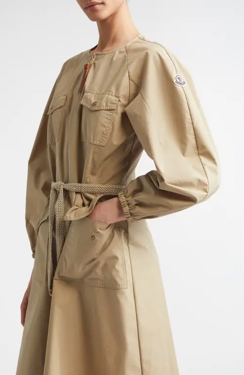 Moncler Long Sleeve Belted Poplin Shirtdress - Beige
