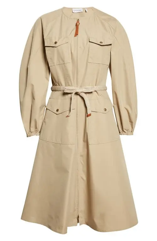 Moncler Long Sleeve Belted Poplin Shirtdress - Beige