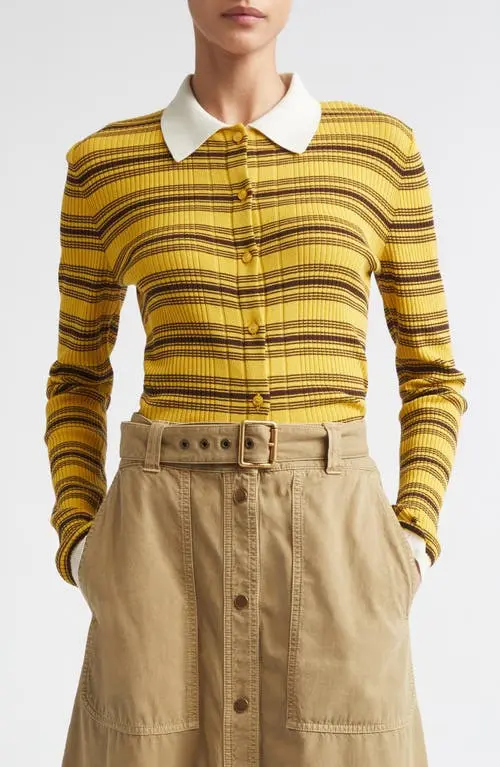 Moncler Cotton Ribbed Knit Cardigan - Yellow/ Brown