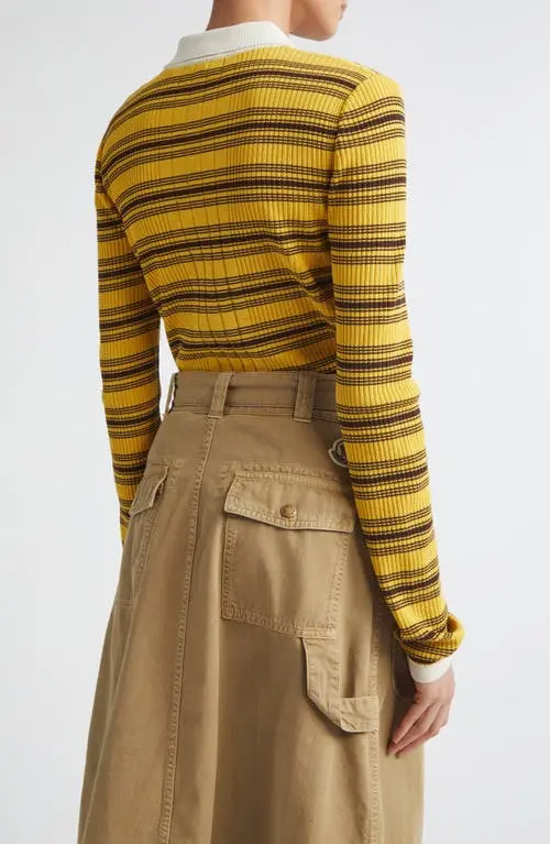 Moncler Cotton Ribbed Knit Cardigan - Yellow/ Brown