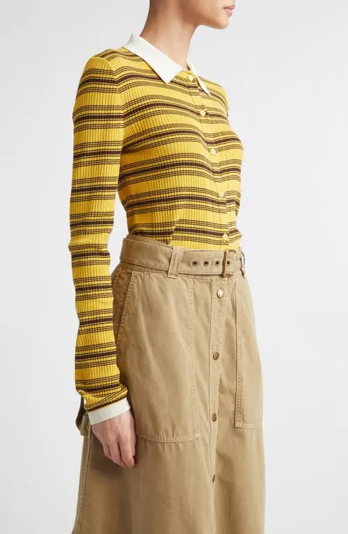 Moncler Cotton Ribbed Knit Cardigan - Yellow/ Brown