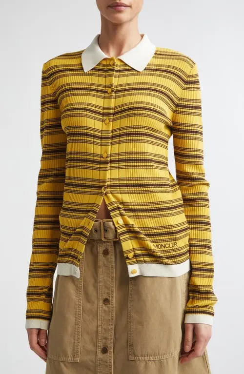 Moncler Cotton Ribbed Knit Cardigan - Yellow/ Brown