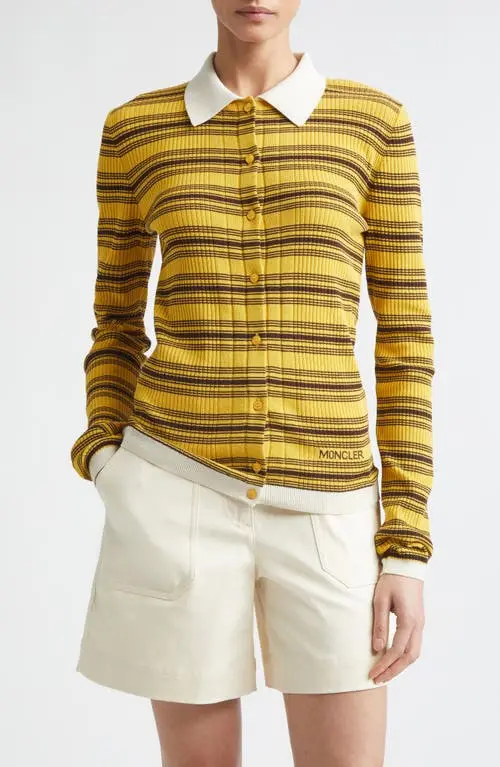 Moncler Cotton Ribbed Knit Cardigan - Yellow/brown