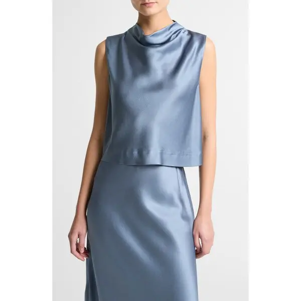 Vince Cowl Neck Sleeveless Satin Top - Azul