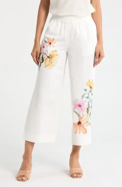 Vince Camuto Floral Smocked Waist Wide Leg Pants - Antique White