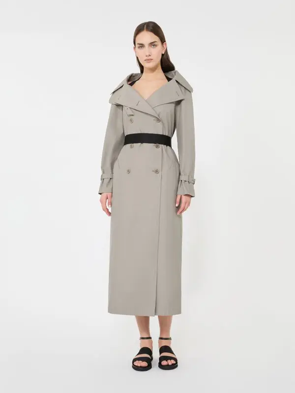 Max Mara Long Water-repellent Cotton Twill Trench Coat