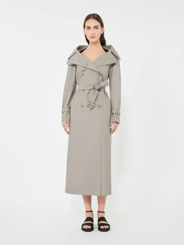 Max Mara Long Water-repellent Cotton Twill Trench Coat