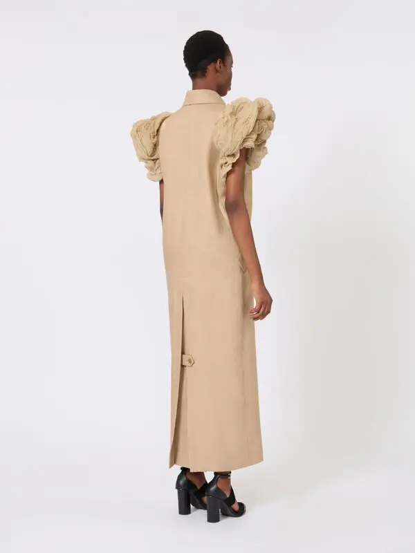 Max Mara Sleeveless Linen Duster Coat With Ruffles - Camel