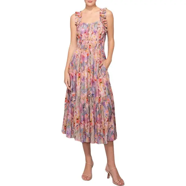 MELLODAY Floral Ruched Tiered Dress