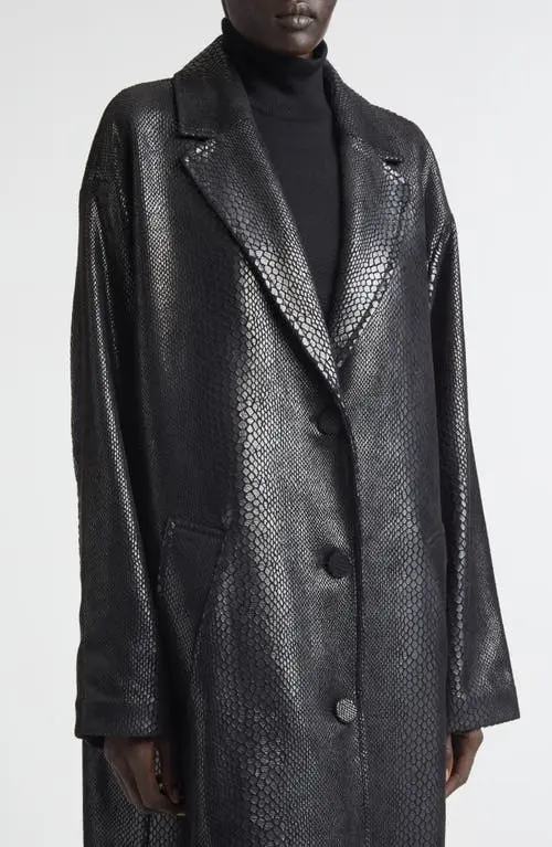 STAND STUDIO Oceana Reptile Embossed Faux Leather Overcoat