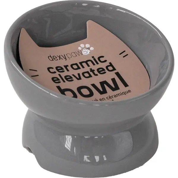 DEXYPAWS Elevated Ceramic Cat Bowl - Gray
