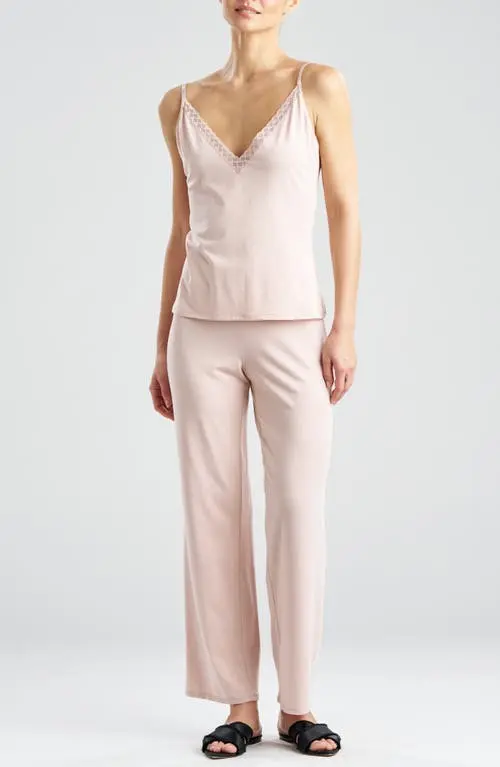 Natori True Bliss Lace Trim Jersey Pajamas - Rose Beige