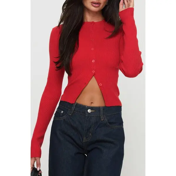 Princess Polly Suzu Ribbed Cropped Cardigan