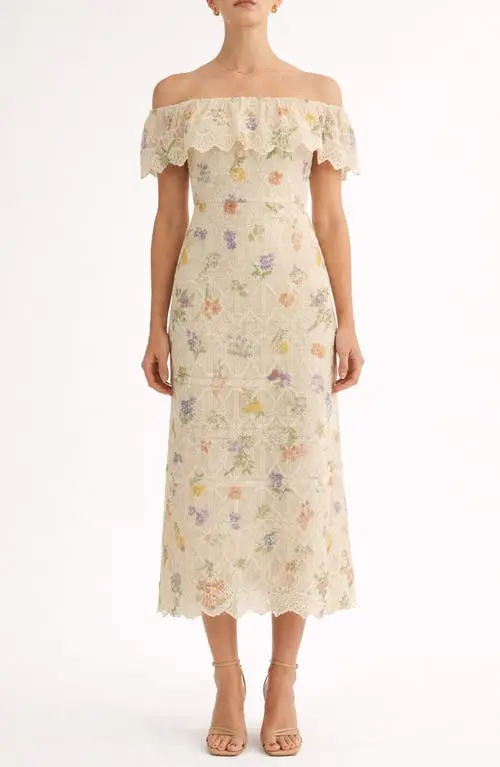 AROSE STUDIO Brinley Embroidered Off-the-shoulder Midi Dress - Multi