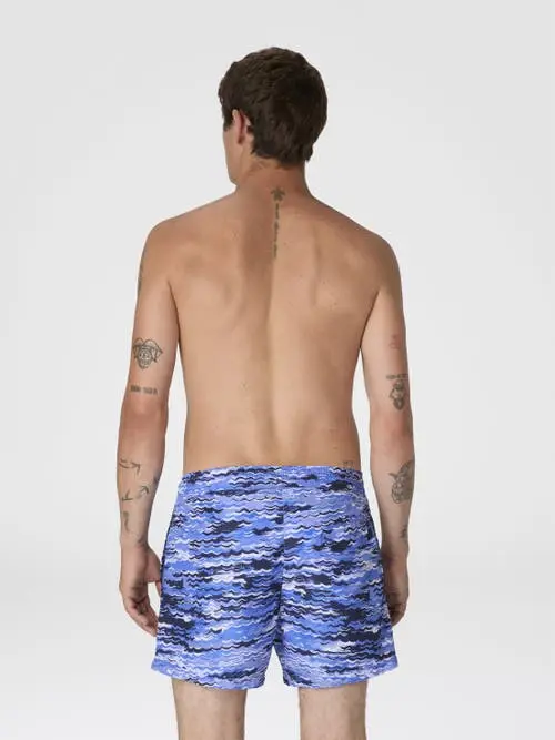 UM Mid-length Swim Shorts With Wave Print