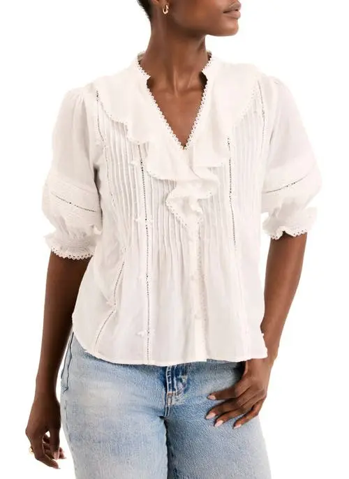 Mint Velvet Cotton Ruffle Blouse - Ivory