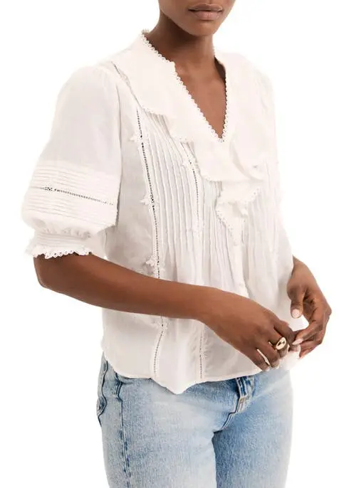 Mint Velvet Cotton Ruffle Blouse - Ivory