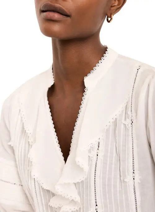 Mint Velvet Cotton Ruffle Blouse - Ivory