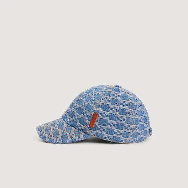 Sandro Denim Cap With Cross Pattern - Blue