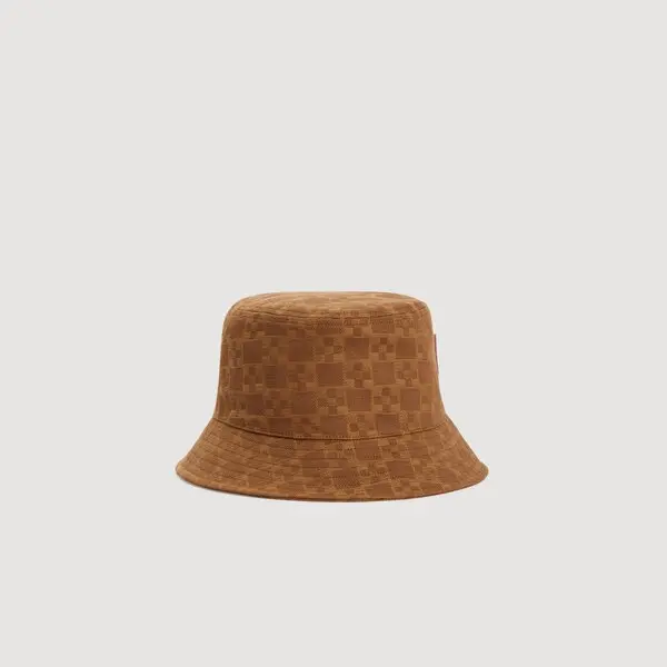 Sandro Jacquard Denim Bucket Hat With Logo Patch - Camel