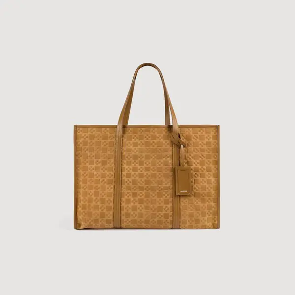 Sandro Split Leather Tote Bag With Pouch - Camel