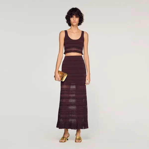 Sandro Pointelle Knit Maxi Skirt - Brown