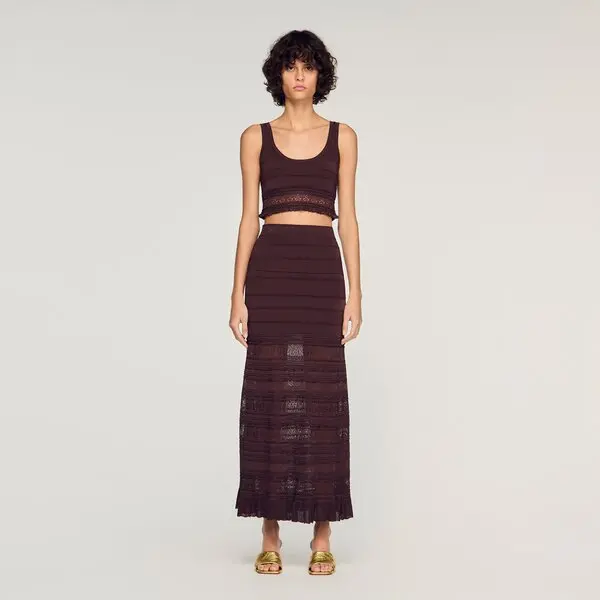 Sandro Pointelle Knit Maxi Skirt - Brown