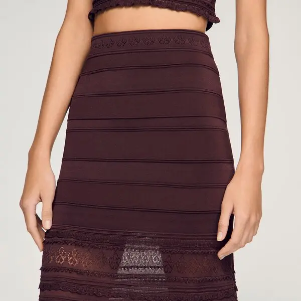 Sandro Pointelle Knit Maxi Skirt - Brown