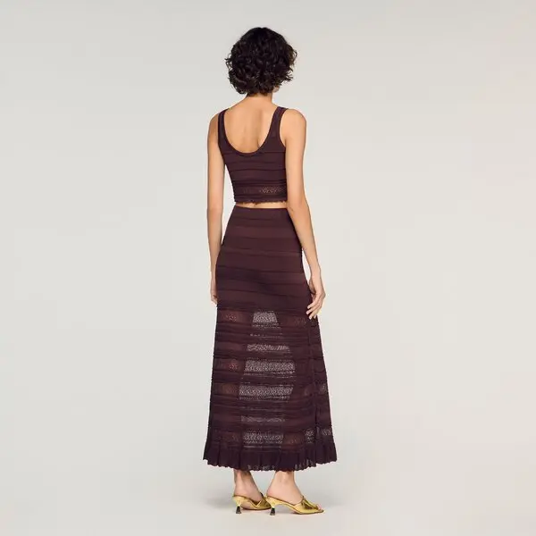 Sandro Pointelle Knit Maxi Skirt - Brown