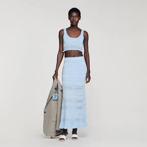 Sandro Pointelle Knit Maxi Skirt - Sky Blue