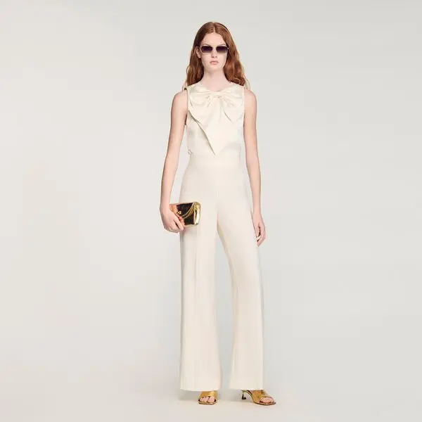 Sandro Buttoned-slit Straight-leg Trousers - Ecru